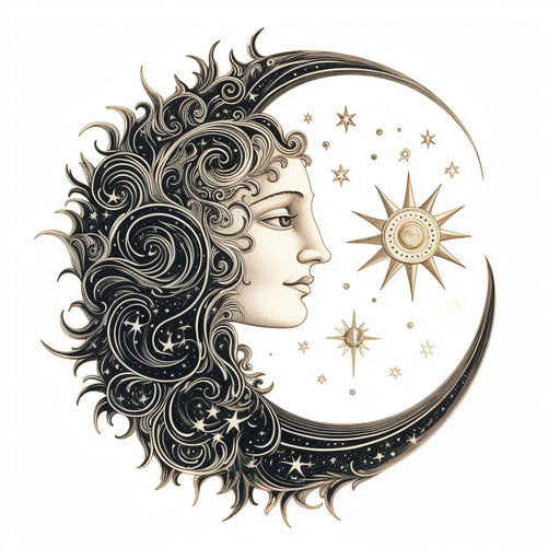 The moon and moon face side by side in an engraving – IMAGELLA