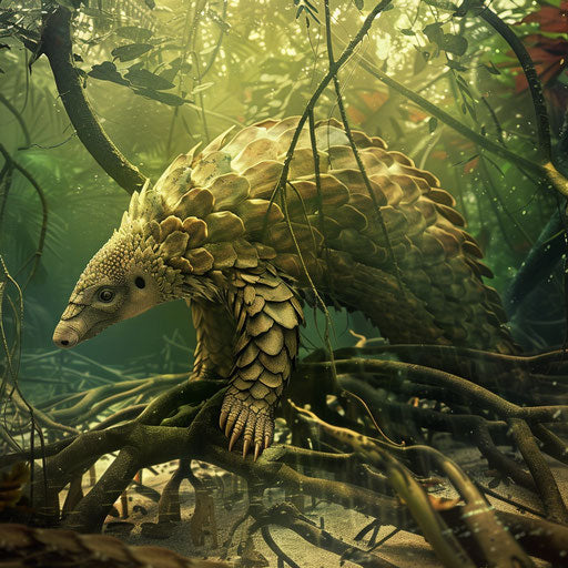 A pangolin traversing the delicate ecosystem of a mangrove forest ...