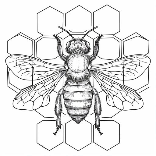 Bee outline with honeycomb pattern, coloring book page – IMAGELLA