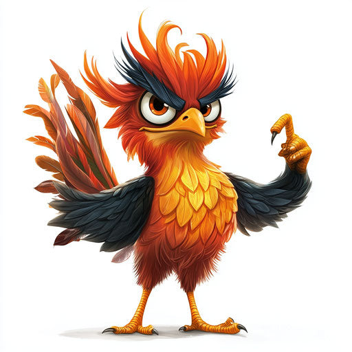 Humorous caricature of a phoenix with human characteristics – IMAGELLA