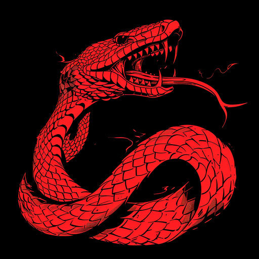 Dynamic flat tattoo sketch of a red snake attacking, vivid red and ...