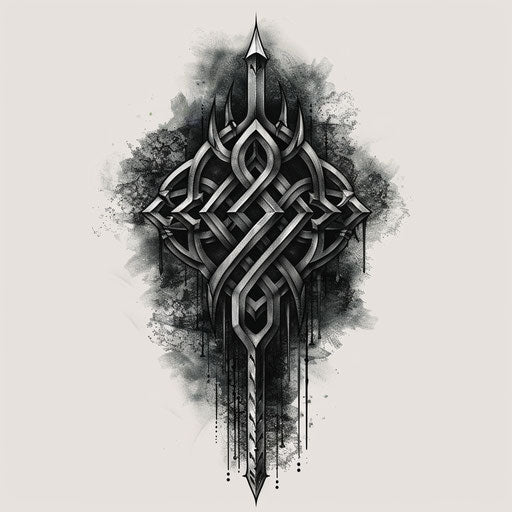 Flat Gothic tattoo sketch of a rune with dark, intricate lace patterns ...