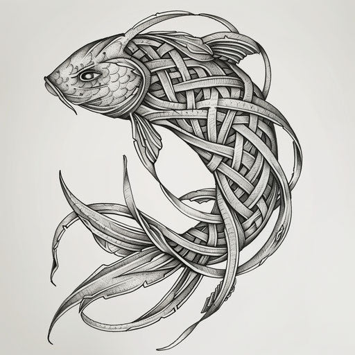 Illustrated design of a Celtic fish tattoo on white background – IMAGELLA