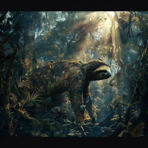 Giant sloth in a dramatic forest scene with intense lighting – IMAGELLA