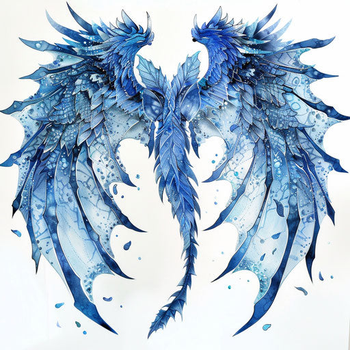 Icy blue frost dragon wings tattoo artwork on a white canvas. – IMAGELLA