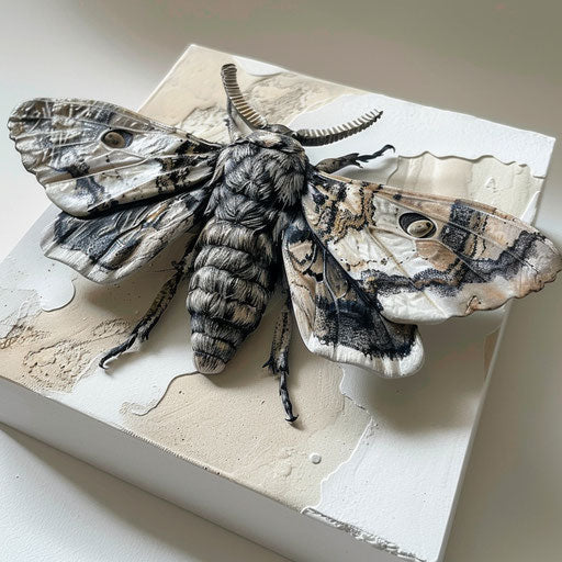 Hyper-realistic death moth tattoo art on white platform – IMAGELLA