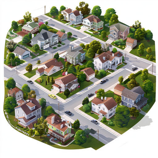 Realistic neighborhood clipart on flat white background, smooth ...