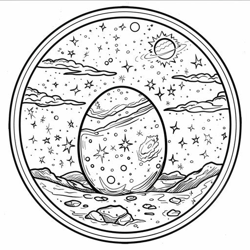 Cosmic egg with stars and galaxies, Jen Bartel style, coloring page ...