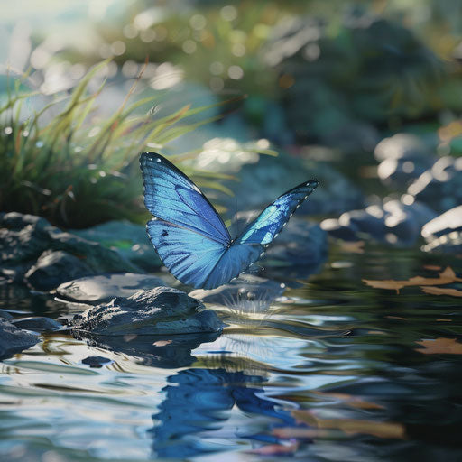 Xerces blue butterfly flying low over the serene river – IMAGELLA