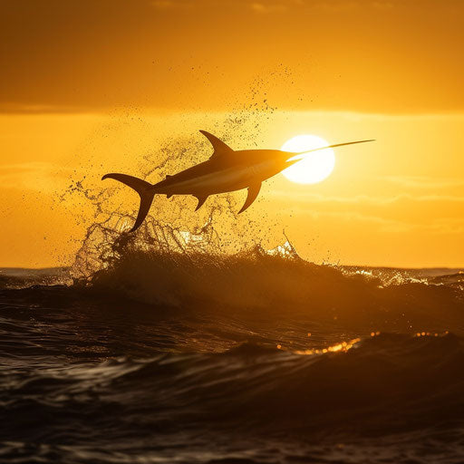 Graceful swordfish jumping over ocean waves at sunrise – IMAGELLA