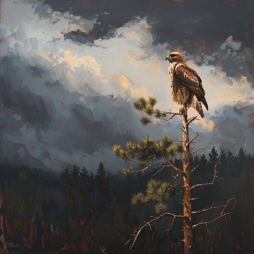The calm before the storm, a Swainson's hawk perched observantly on a ...