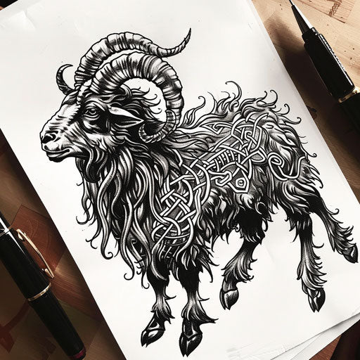 Sketch of a fierce black sheep with Celtic knot patterns – IMAGELLA