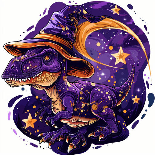 Whimsical flat tattoo sketch of a T rex wearing a wizard hat – IMAGELLA