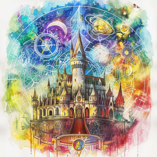 Inspired tattoo sketch of a castle surrounded by mythical symbols and ...