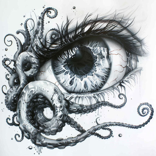 Grotesque monster eye with tentacles, horror tattoo concept on white ...