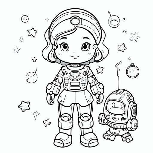 Cartoon girl in space coloring page – IMAGELLA