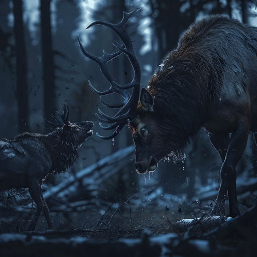 A dramatic encounter between an elk and a predator in the wild ...