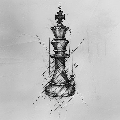 Classical flat tattoo sketch of a chess checkmate, elegant black ink ...