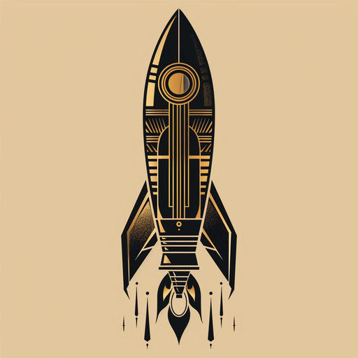 Stylized tattoo sketch of an art deco rocket in black and gold – IMAGELLA