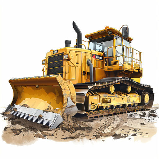 Realistic bulldozer with flat random background and glossy finish ...