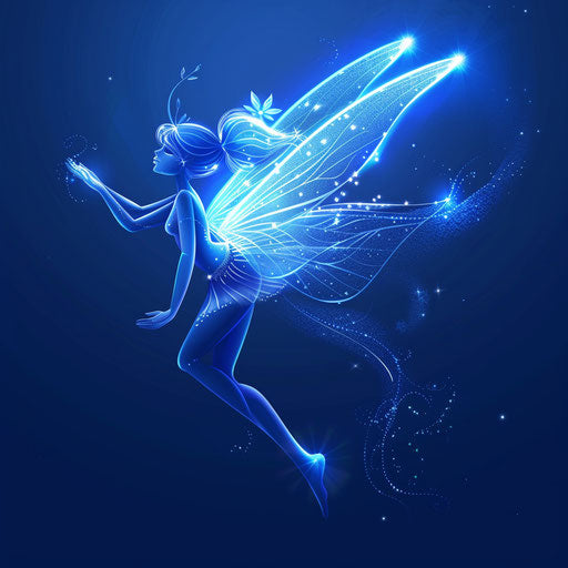 Hada realista vibrante en fondo azul real plano – IMAGELLA