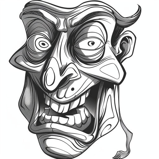 Satirical mask with comedic elements, coloring book page – IMAGELLA