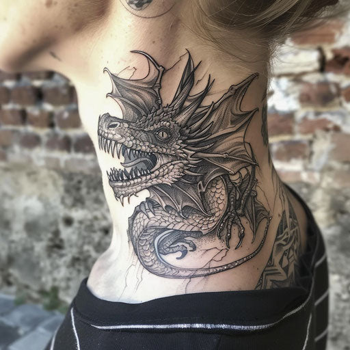 Neck tattoo of epic fantasy dragons – IMAGELLA
