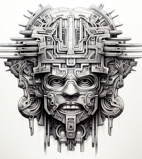 Ancient Aztec head logo for tattoos in graphite realism style – IMAGELLA