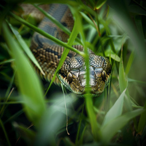 Python serpent moving through lush grass – IMAGELLA