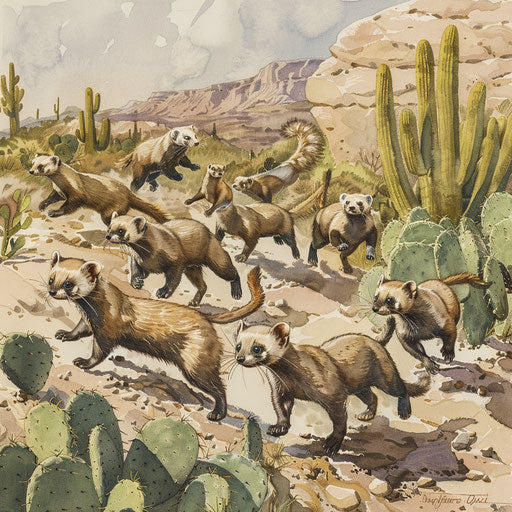 Black-footed ferrets chasing around a cactus patch – IMAGELLA