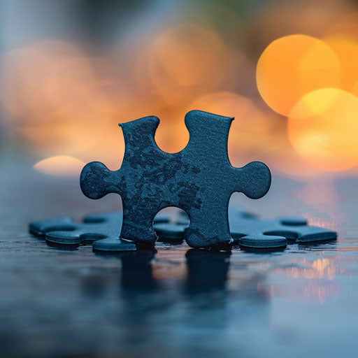 Realistic puzzle piece clipart on blue background, soft focus, light ...