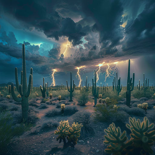 Lightning near cacti in thunderstorm – IMAGELLA