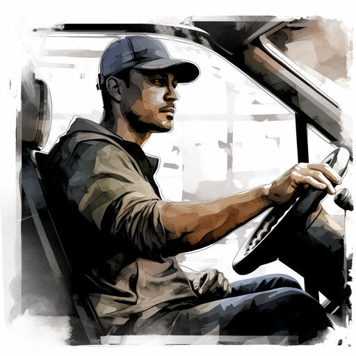 Illustration of driver in the style of Chiaroscuro Art on white ...
