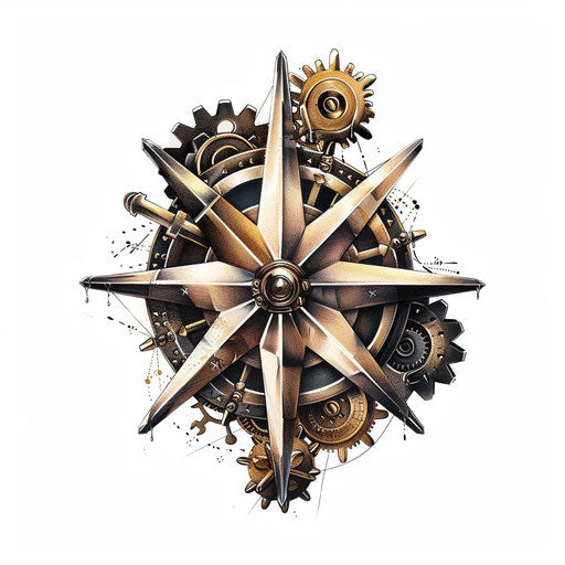 Nautical star and clockwork design, bronze and gold details – IMAGELLA