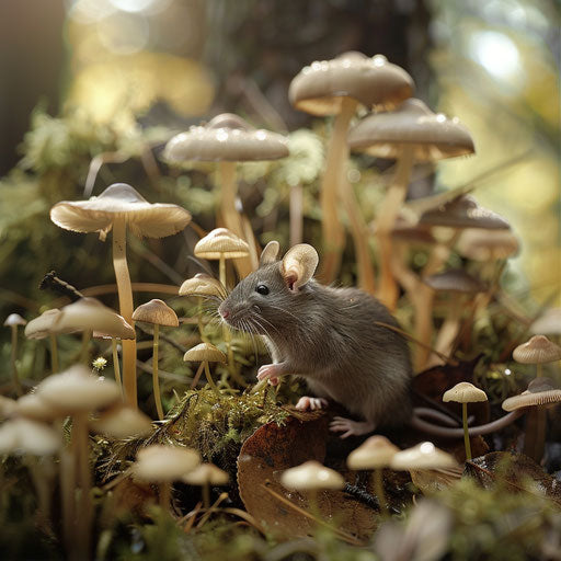Brown rat hidden among forest mushrooms – IMAGELLA