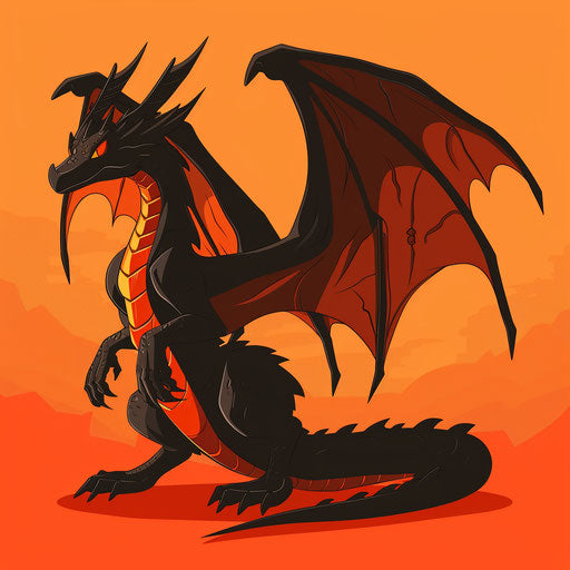 Realistic dragon illustration on sunset orange background – IMAGELLA