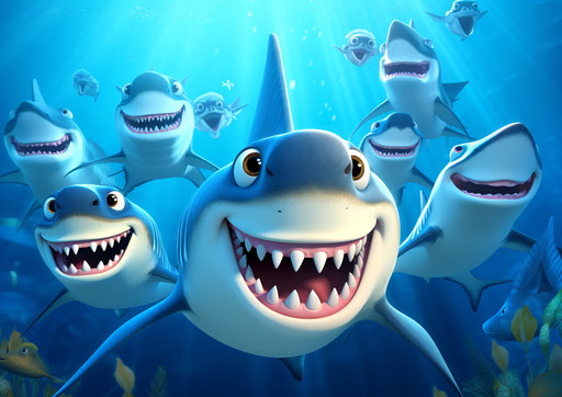 Cartoon of sharks - whimsical animation – IMAGELLA