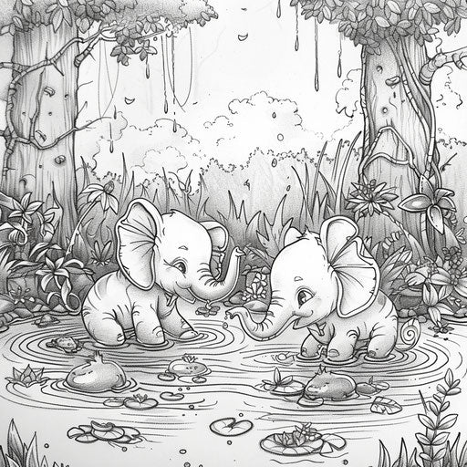 Elephant friends having fun in the water coloring page – IMAGELLA