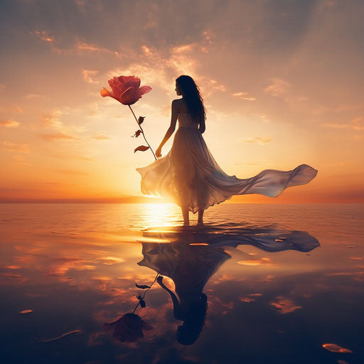 Sunset with a girl and a flower, ethereal reverie – IMAGELLA