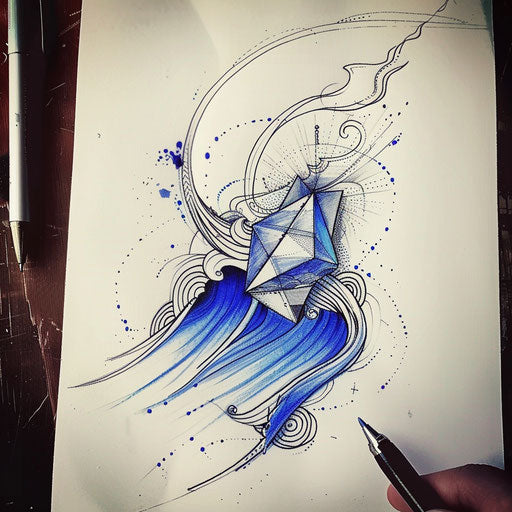 Zen tattoo sketch of a paper airplane with minimalist waves and serene ...