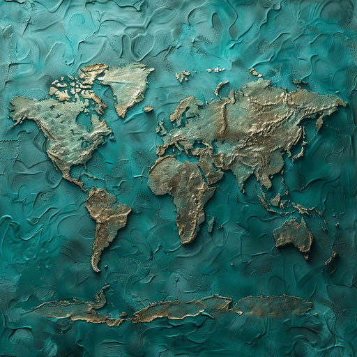 Realistic world map clipart with flat teal background, vibrant ...