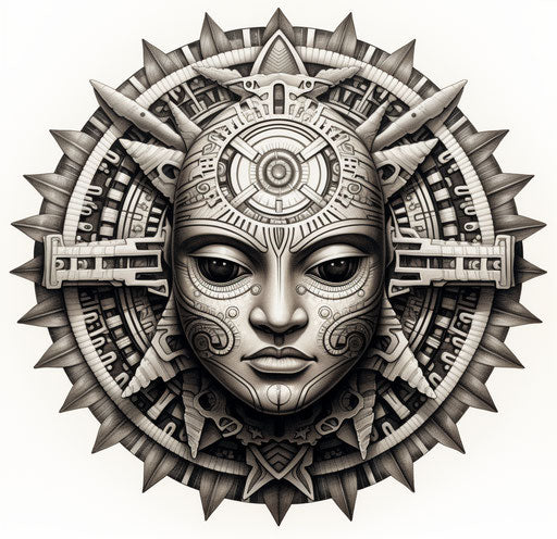 Egyptian symbol or triglyph, Mexican folklore-inspired style, Tonga art ...