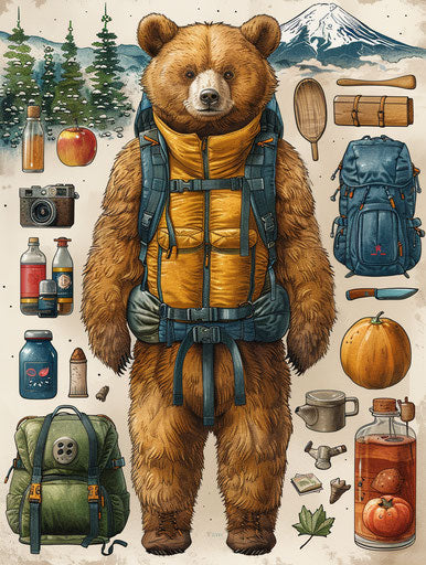 Knolling bear Mt Fuji icon by Tom Tomorrow – IMAGELLA