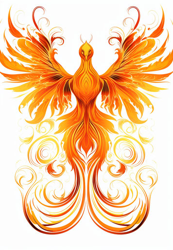 Orange phoenix on white background, bold design style, elegant outlines ...