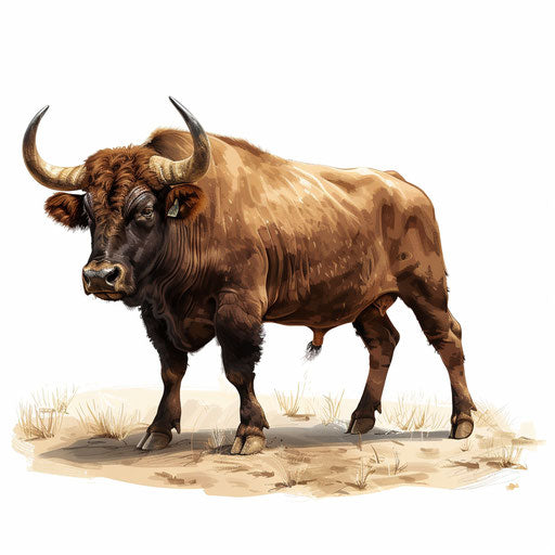 Illustration of an ox in photo realistic style with a flat and white ...
