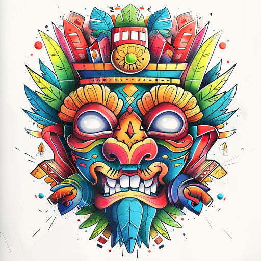 Cartoon tattoo sketch of moko design with bright colors – IMAGELLA