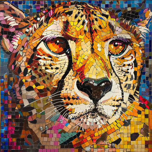 Mosaic of cheetah in colorful tiles under the sun – IMAGELLA