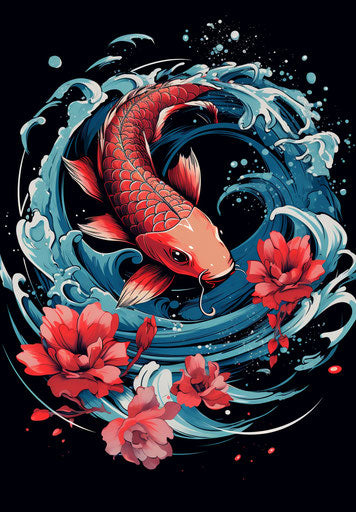 Koi fish and lotus in ink, Native American art, smooth curves – IMAGELLA