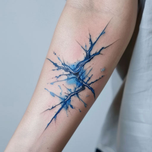 Electric curse mark, symbolizing power and danger in blue and white ink ...