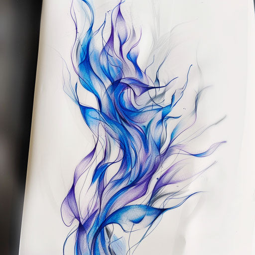 Sketch of abstract fire tattoo, blue and purple flames – IMAGELLA